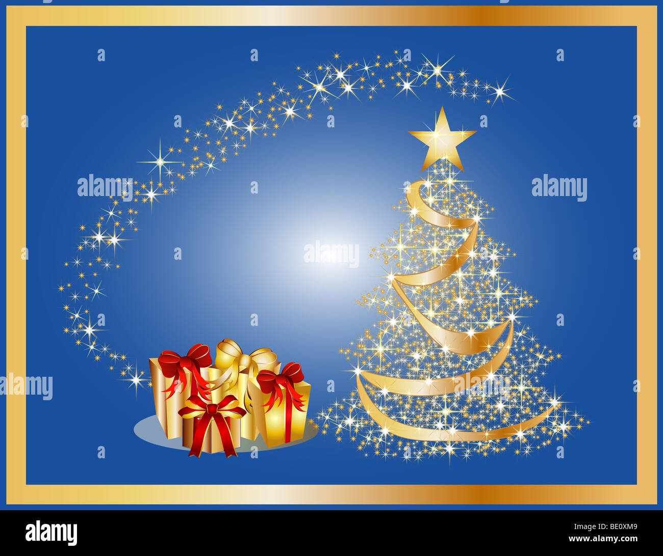 a illustration of a golden christmas tree background Stock Photo - Alamy