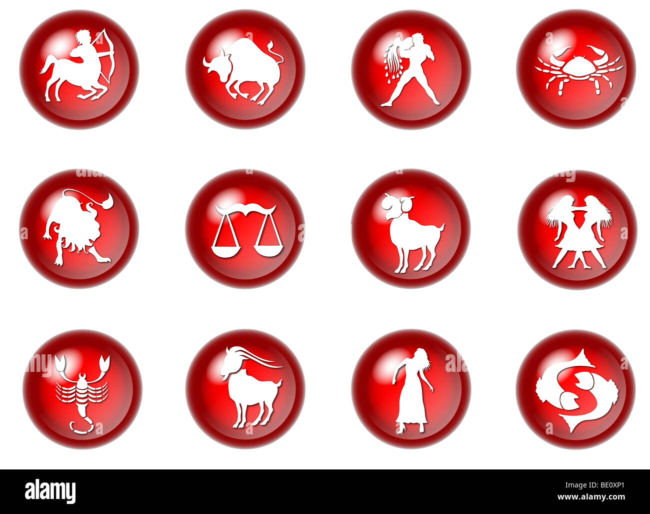 illustration of 12 red zodiac web buttons Stock Photo - Alamy