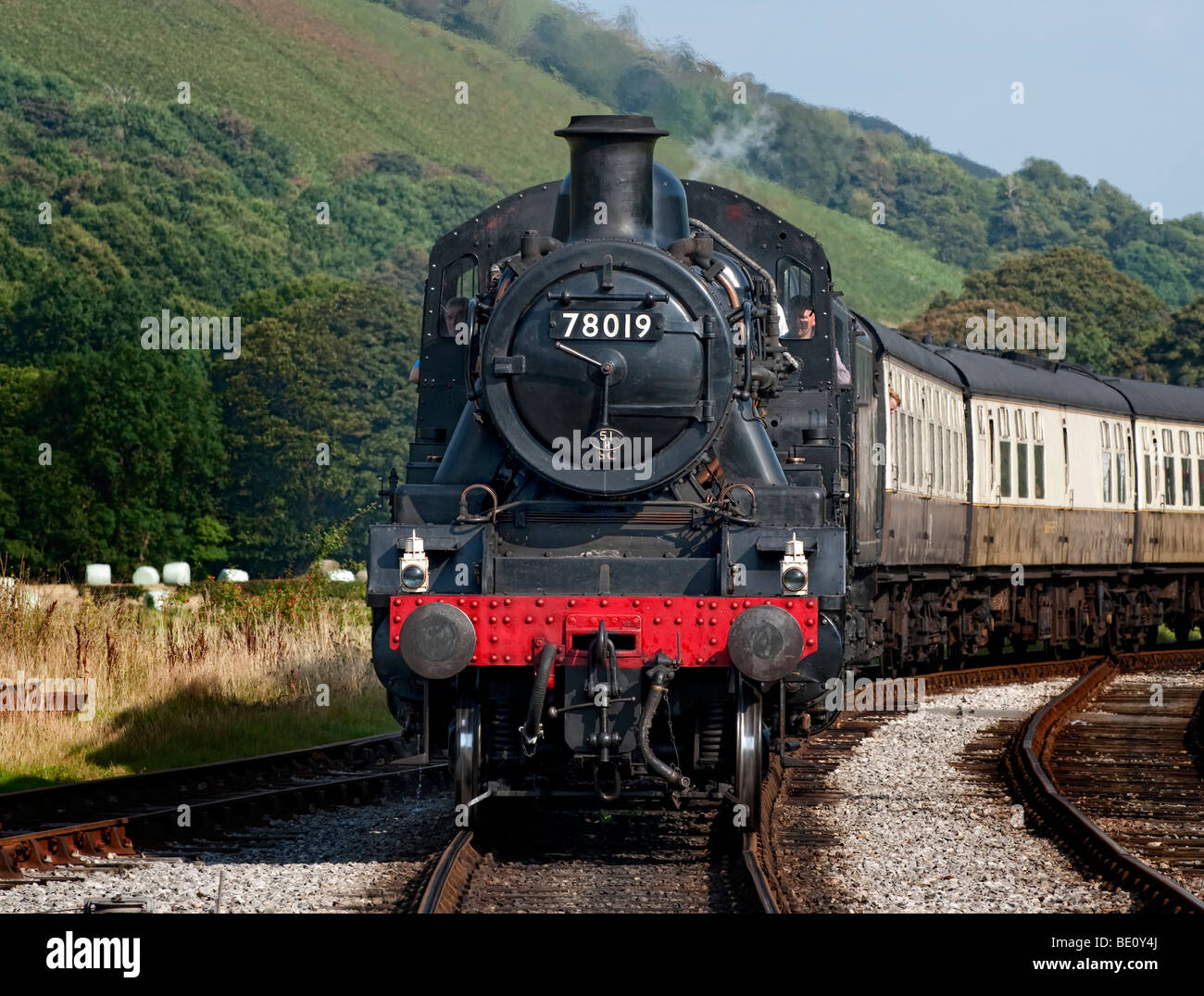 Steam Locomotive 78019 approaches Carrog Station at the end of it's ...