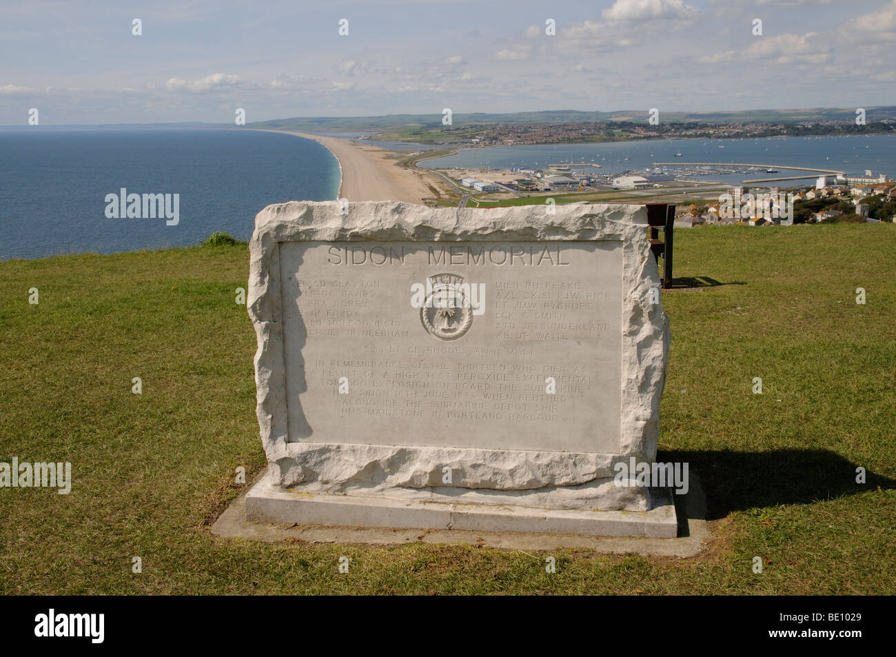 Sidon memorial stands above Portland Harbour Dorset England UK in ...