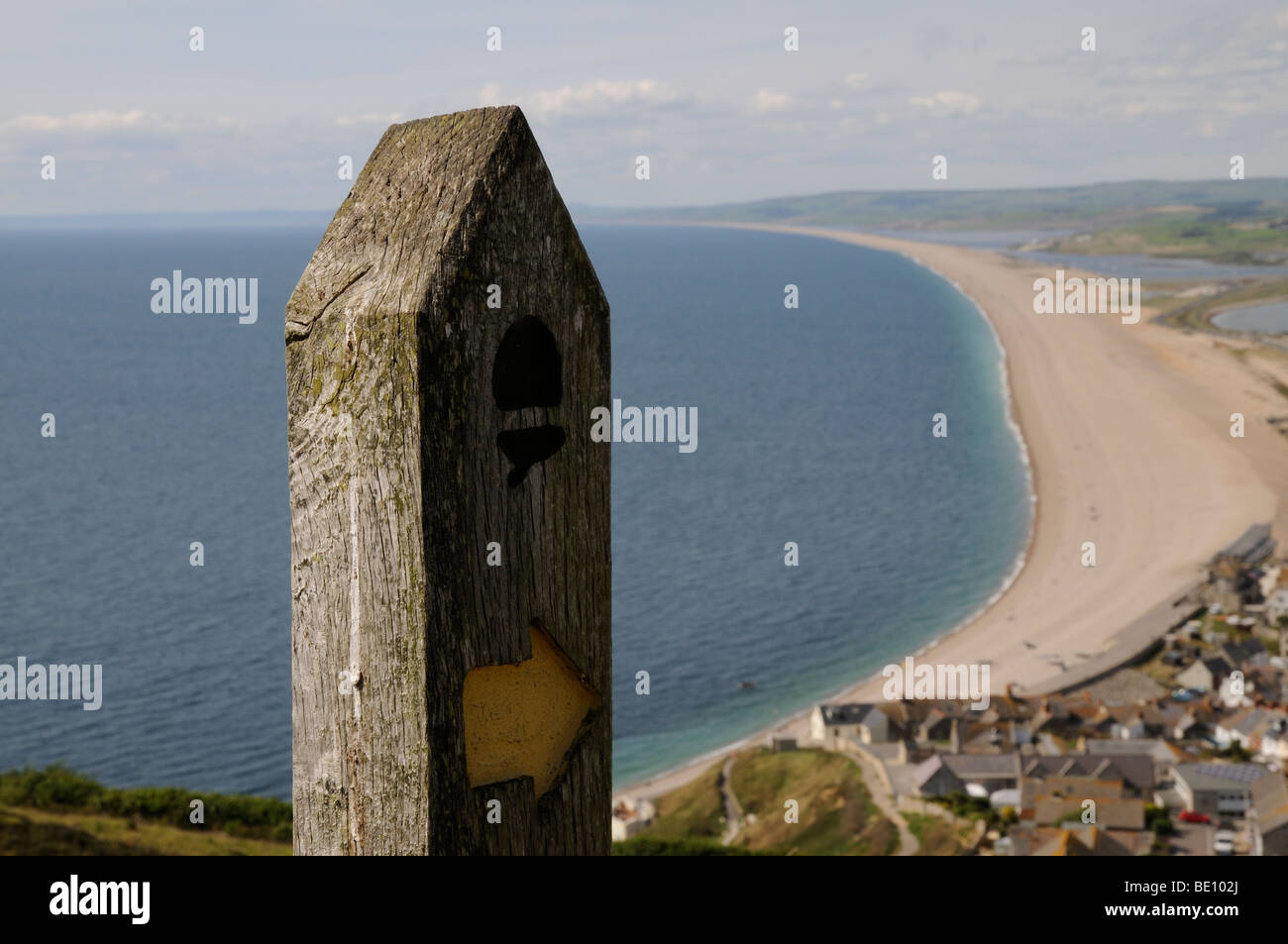 Oak marker post above Portland Harbour Dorset England UK marking the ...
