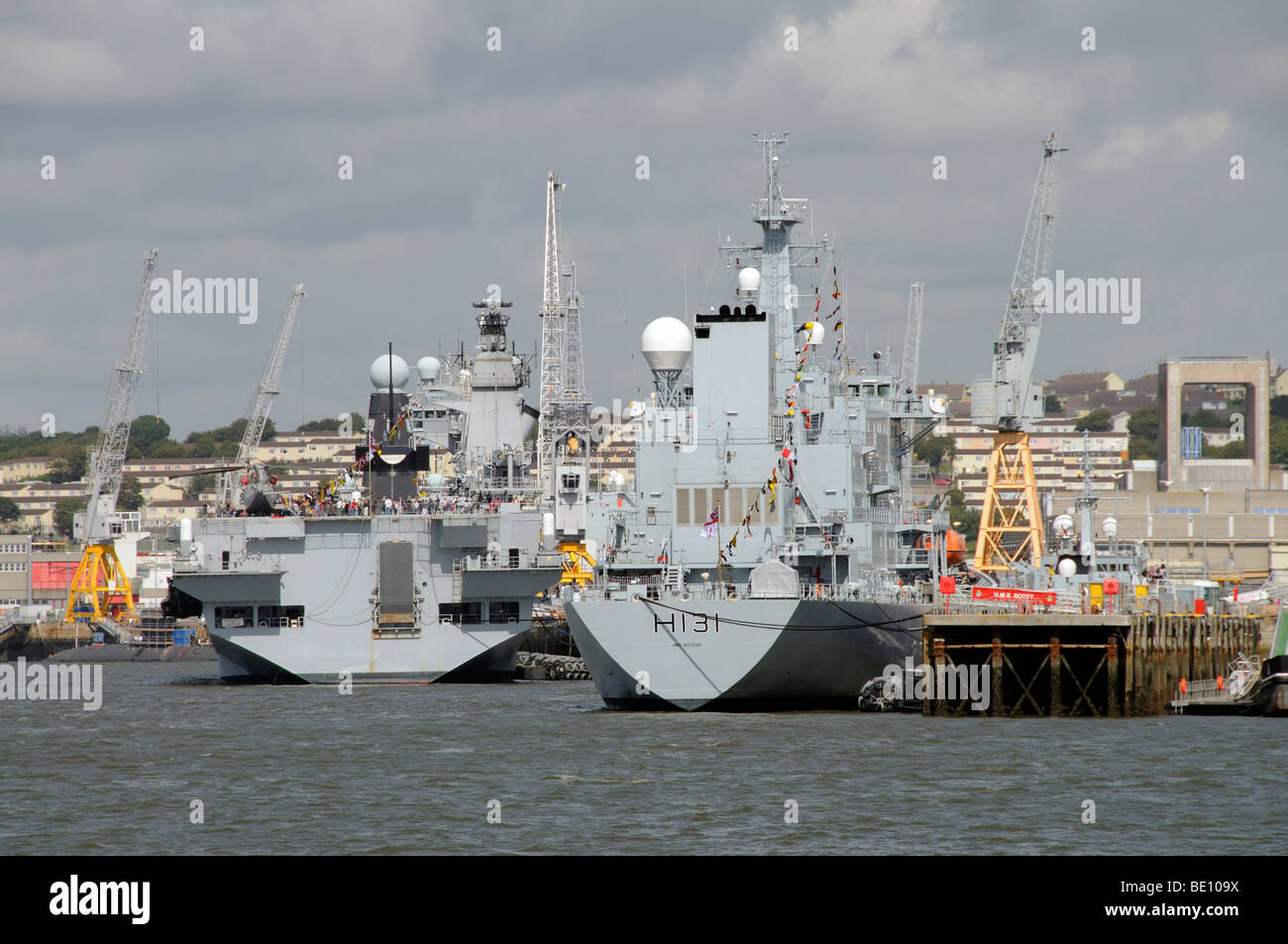Naval base Devonport seen from the River Tamar Plymouth Devon England ...