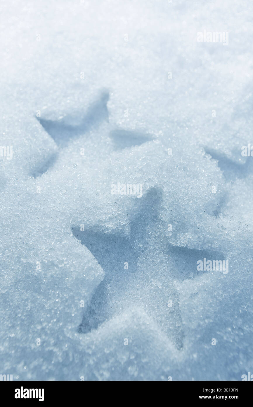 Star shaped impressions in the crisp snow Stock Photo - Alamy