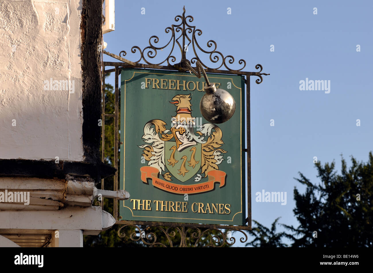 Three Cranes pub sign, Turvey, Bedfordshire, England, UK Stock Photo ...