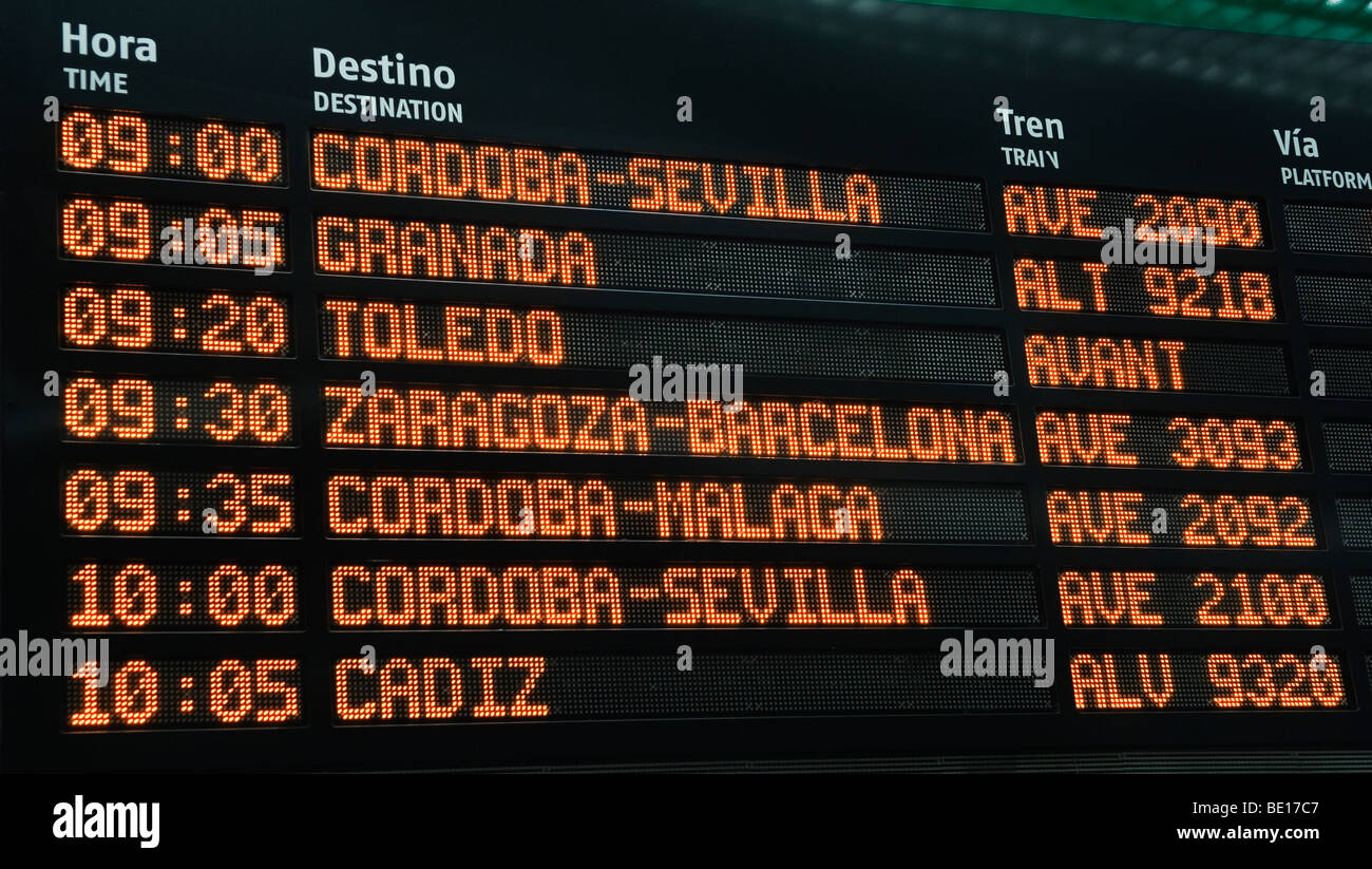 departure times of spanish trains on information board Stock Photo - Alamy