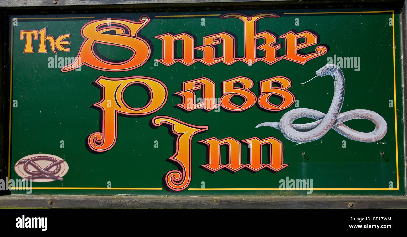 Pub sign outside The Snake Pass Inn on The A57 Snake Pass. The inn was ...
