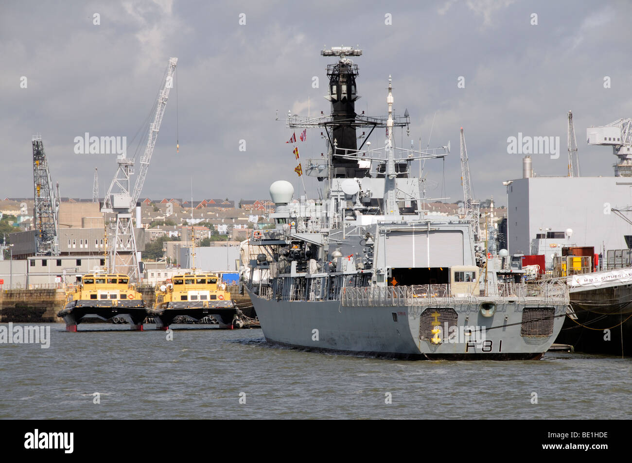 Naval base Devonport seen from the River Tamar Plymouth Devon England ...