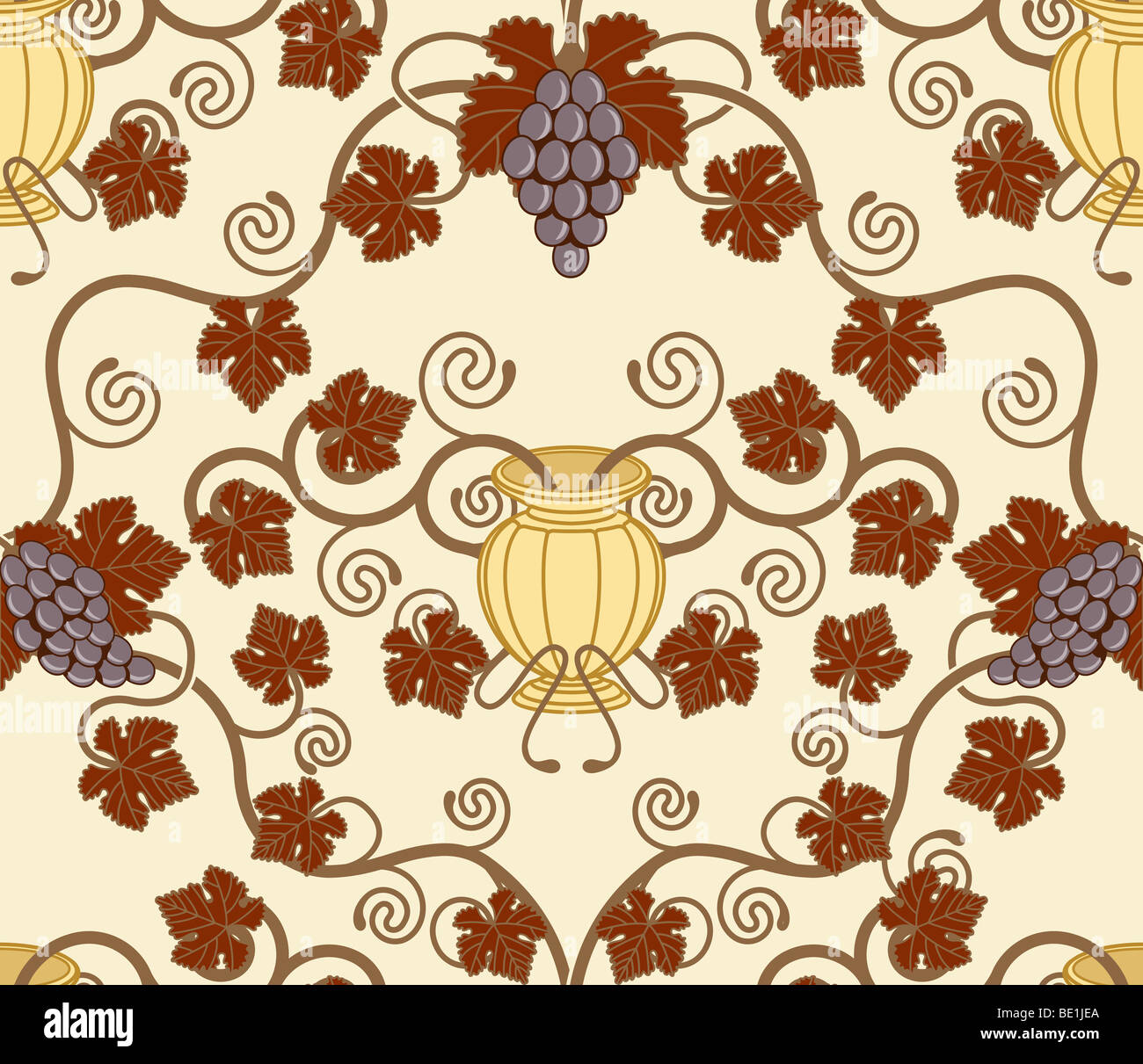 Beautiful vine leaf and urn seamless tile. Designed to look at its best ...