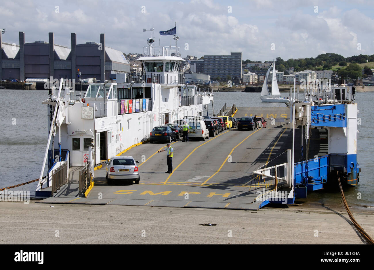 Loading the Torpoint ferry and the Tamar River between Devonport ...