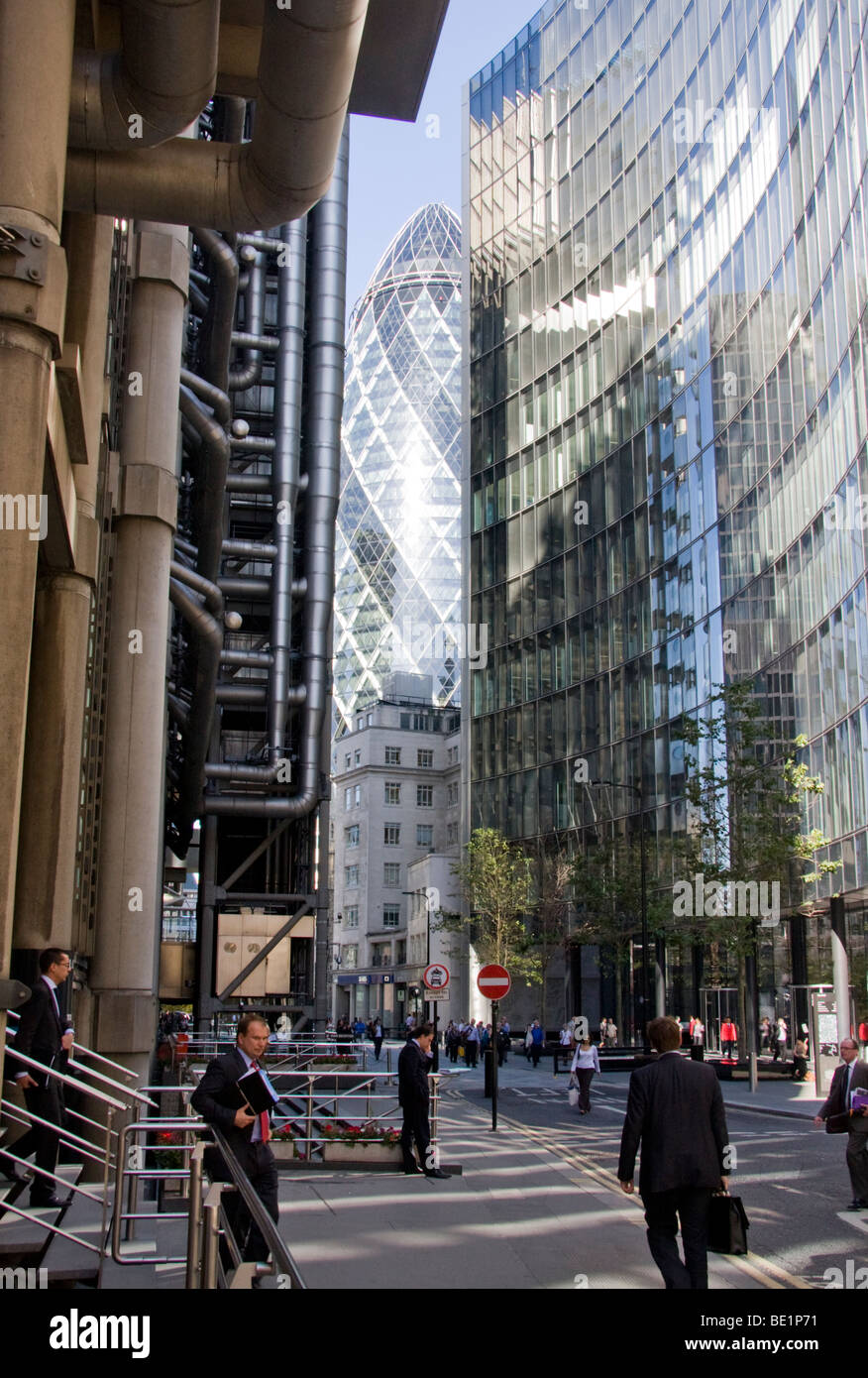 30 St Mary Axe Gherkin Swiss Re and Lloyds Building London Stock Photo ...
