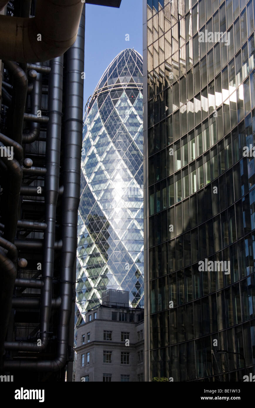 30 St Mary Axe Gherkin Swiss Re and Lloyds Building London Stock Photo ...