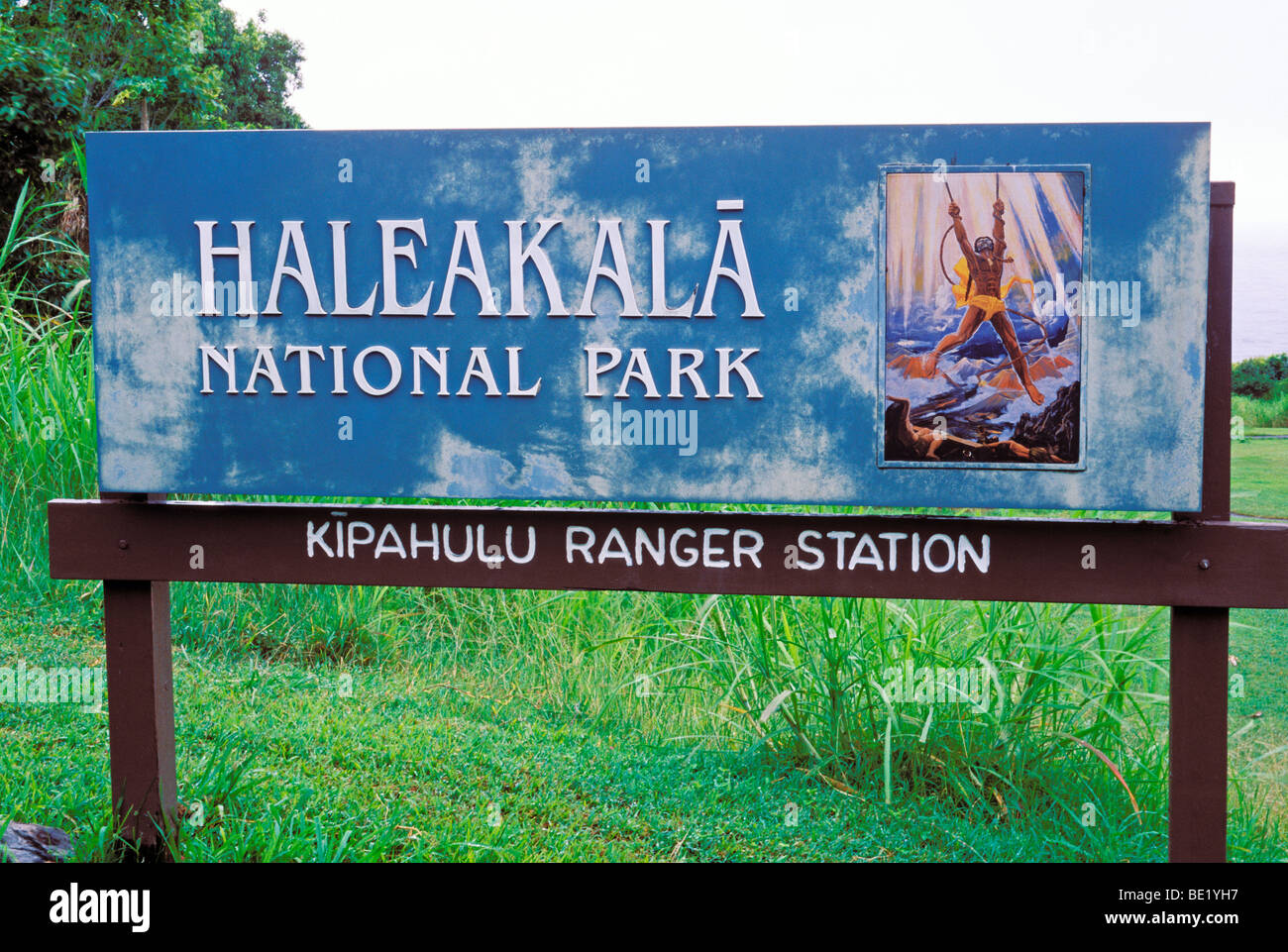 The Haleakala National Park sign at the Kipahulu Ranger Station ...