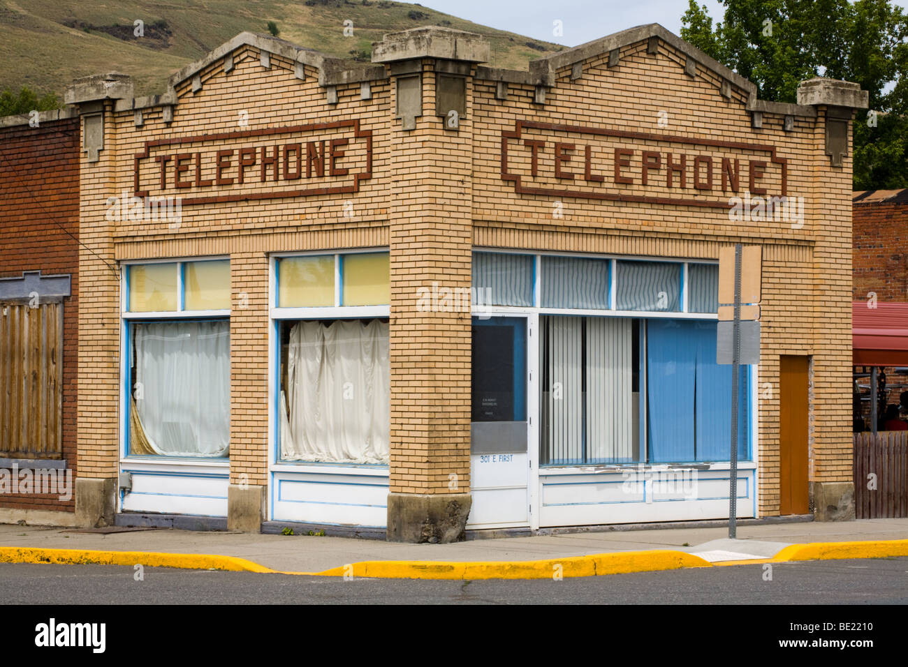 Old telephone building in eastern Oregon Stock Photo - Alamy