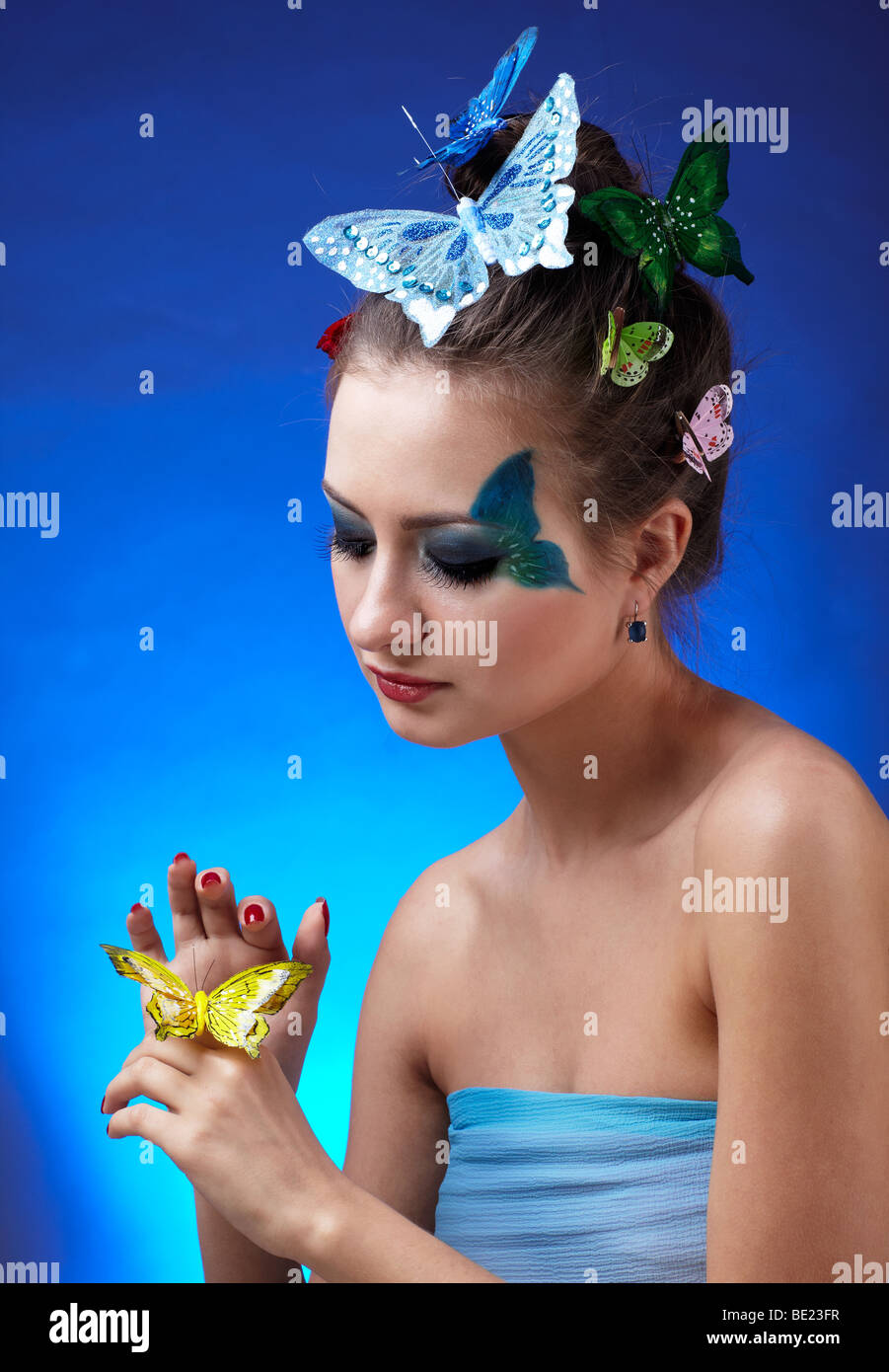 portrait of beautiful model with butterfly bodyart Stock Photo - Alamy