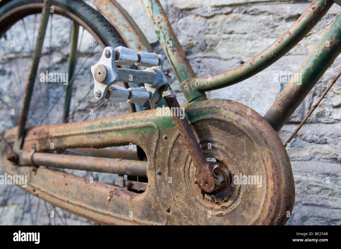 Old bicycle showing signs of rust on the crank, pedals anf frame Stock ...