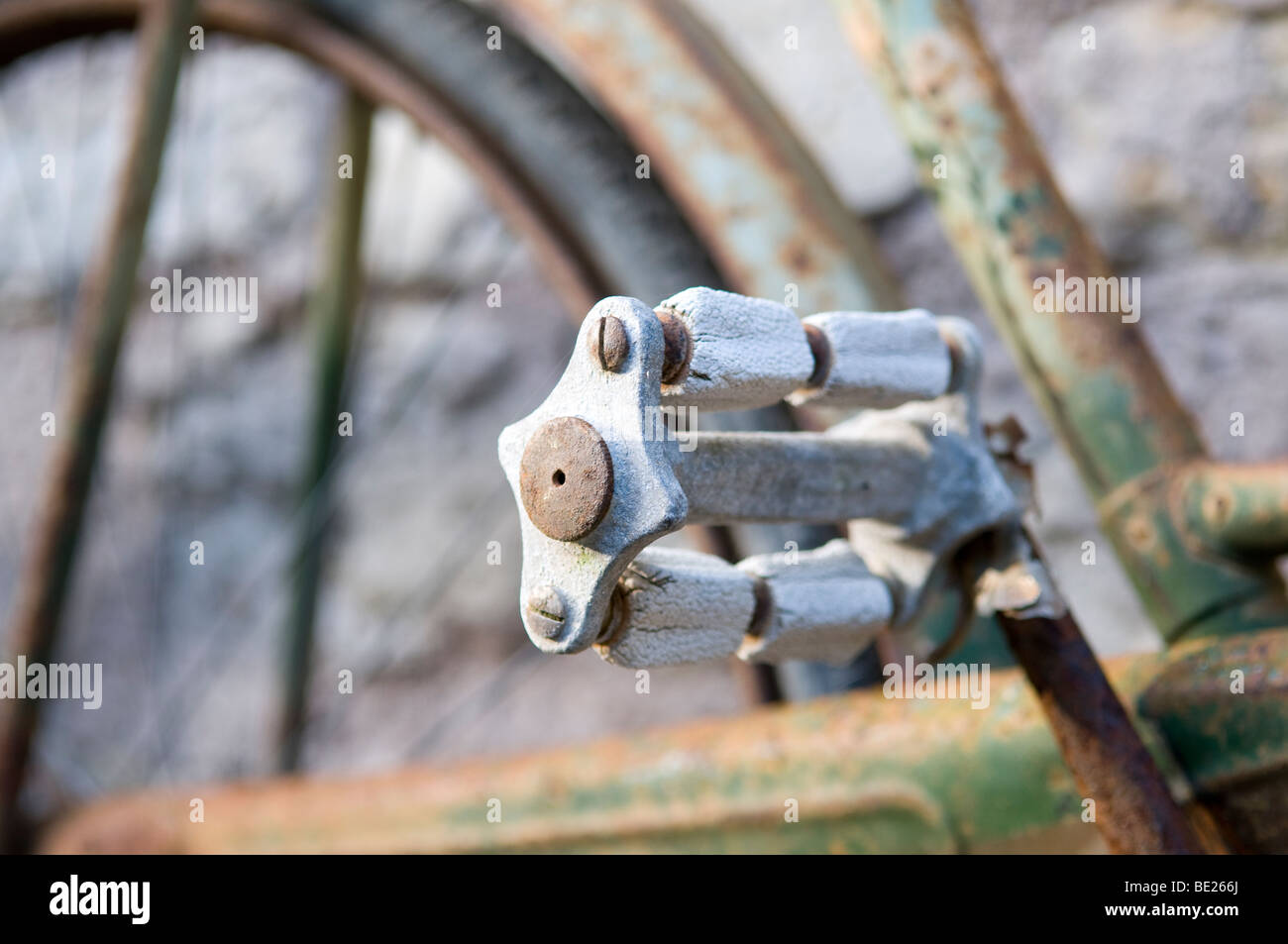 Old bicycle showing signs of rust on the crank, pedals anf frame Stock ...