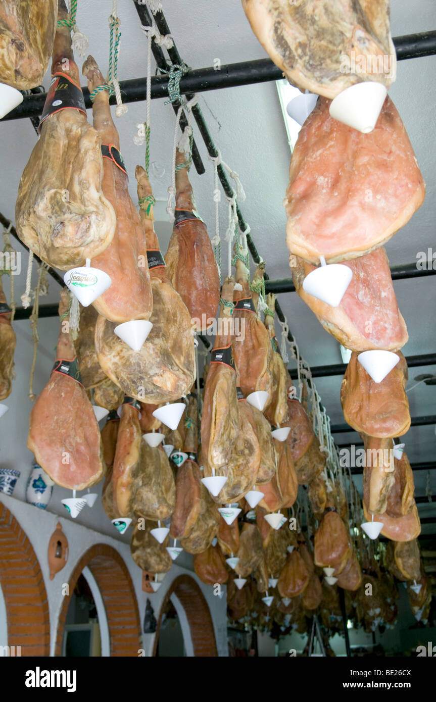 Spain. Serrano ham makers in the town of Trevelez, Alpujarra mountains ...