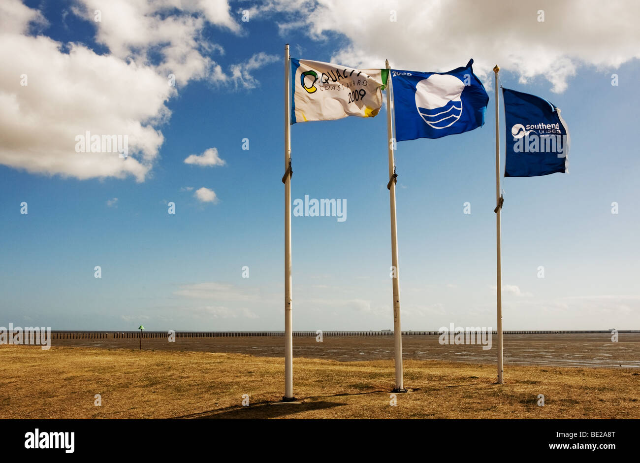 Three flags flying at East Beach in Shoebury in Essex. Photo by Gordon ...