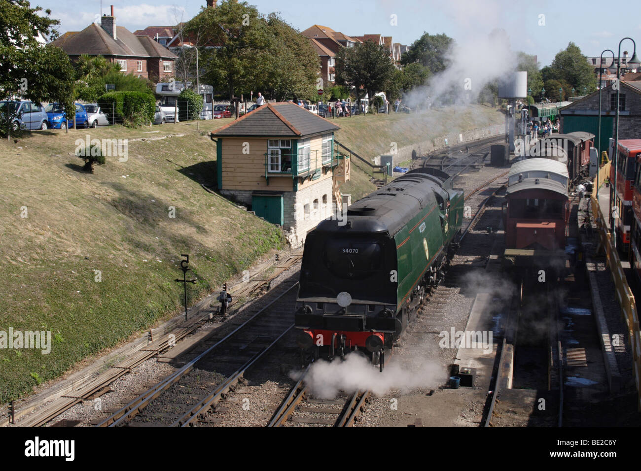 Bullied Battle of Britain Pacific steam locomotive at Swanage Stock ...