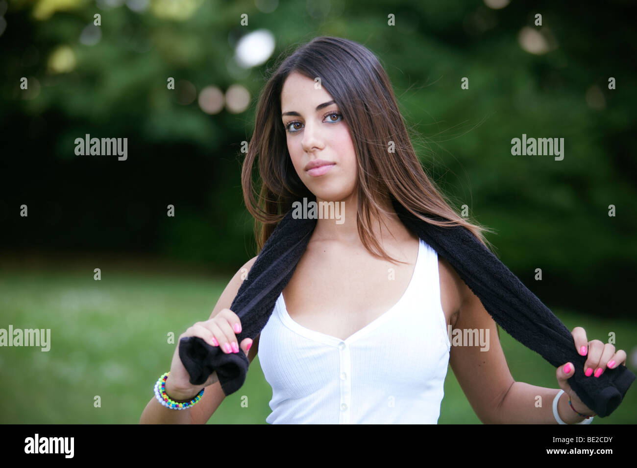 Beautiful model jogging in the park Stock Photo - Alamy