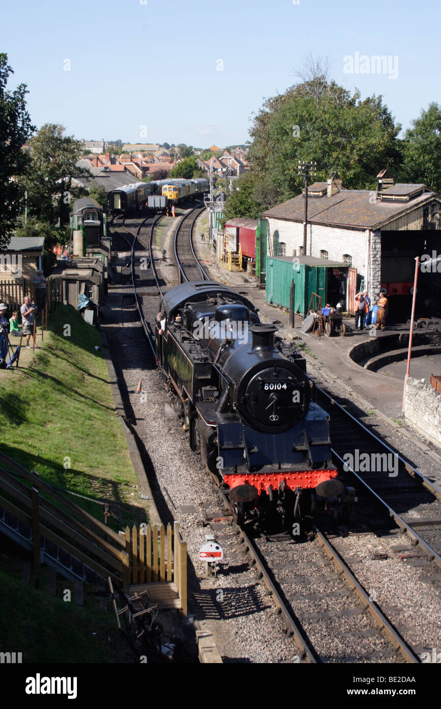 British Rail Standard 4 Tank steam locomotive at Swanage Stock Photo ...