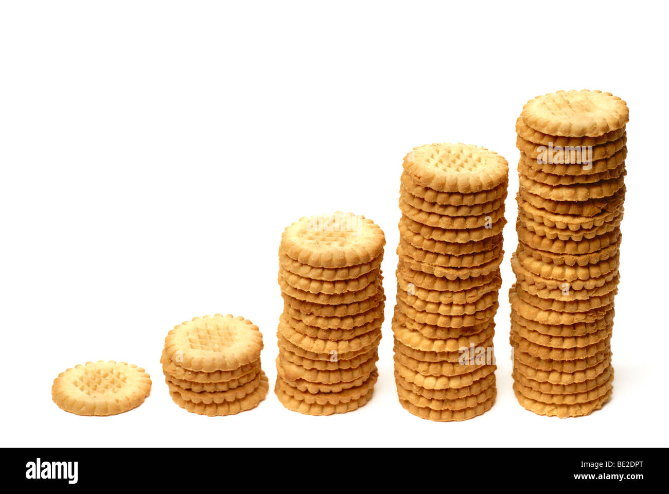Ascending graph made out of stacks of cookies isolated on white Stock ...