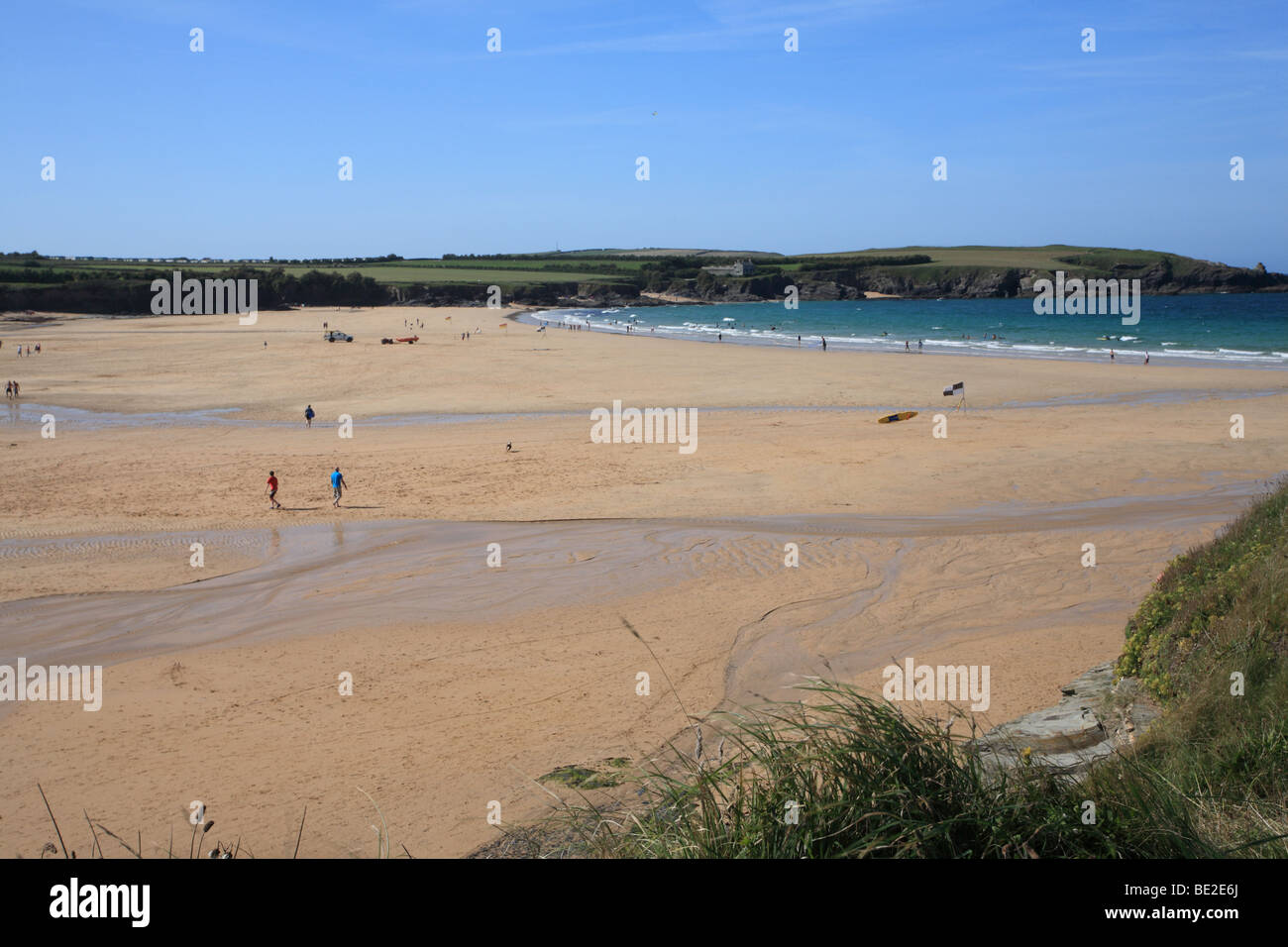 Harlyn Bay - surfing beach - late summer, people in far distance, North ...