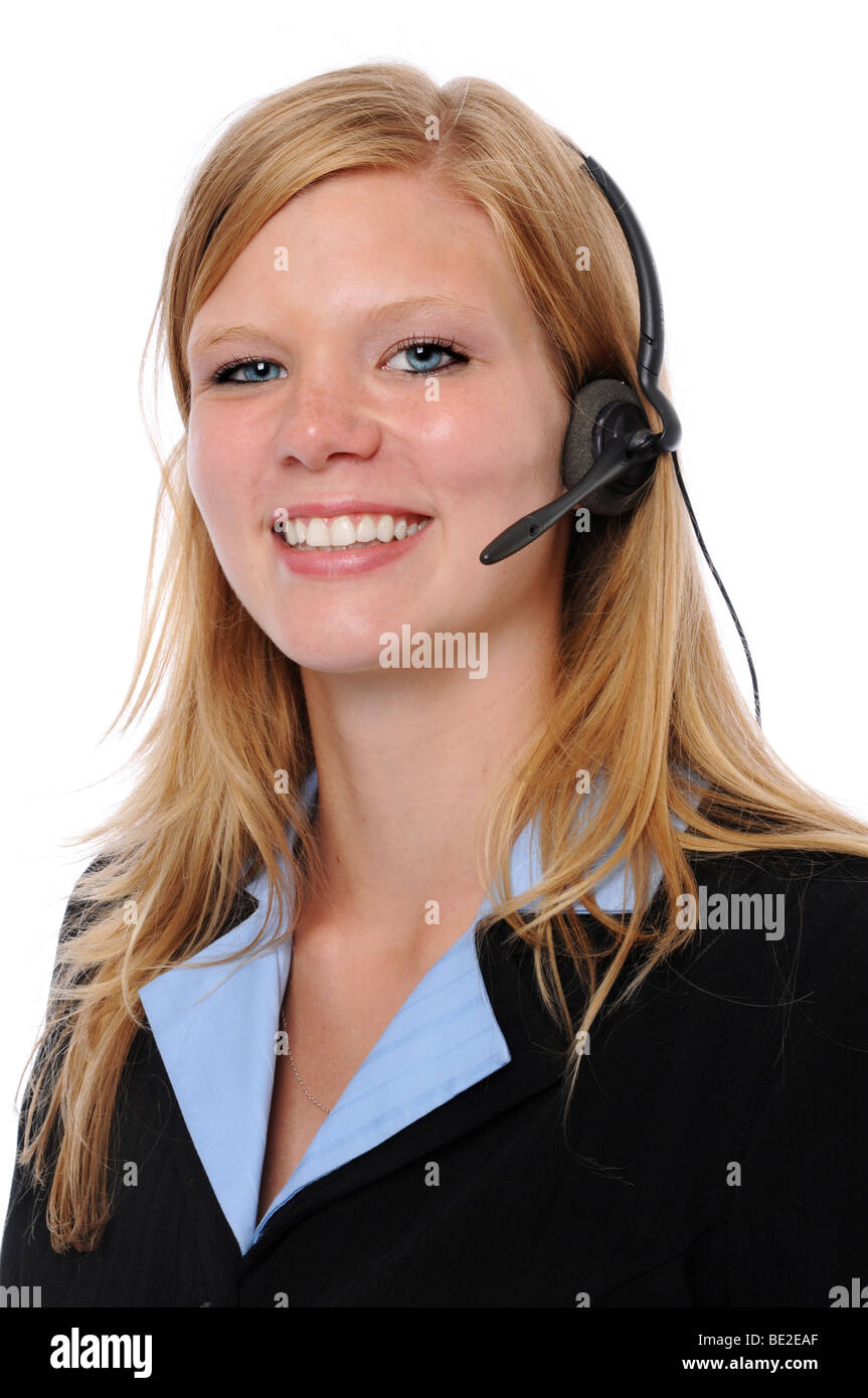 Beautiful young woman with headset Stock Photo - Alamy
