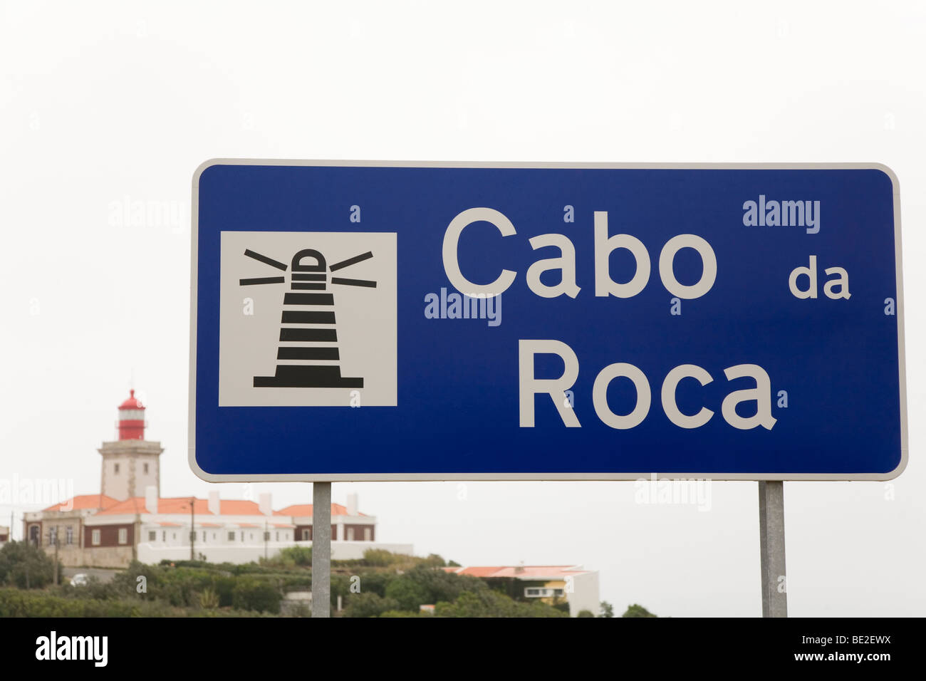 A sign for the Cabo da Roca in Portugal. Cabo da Roca (Cape Roca) is ...