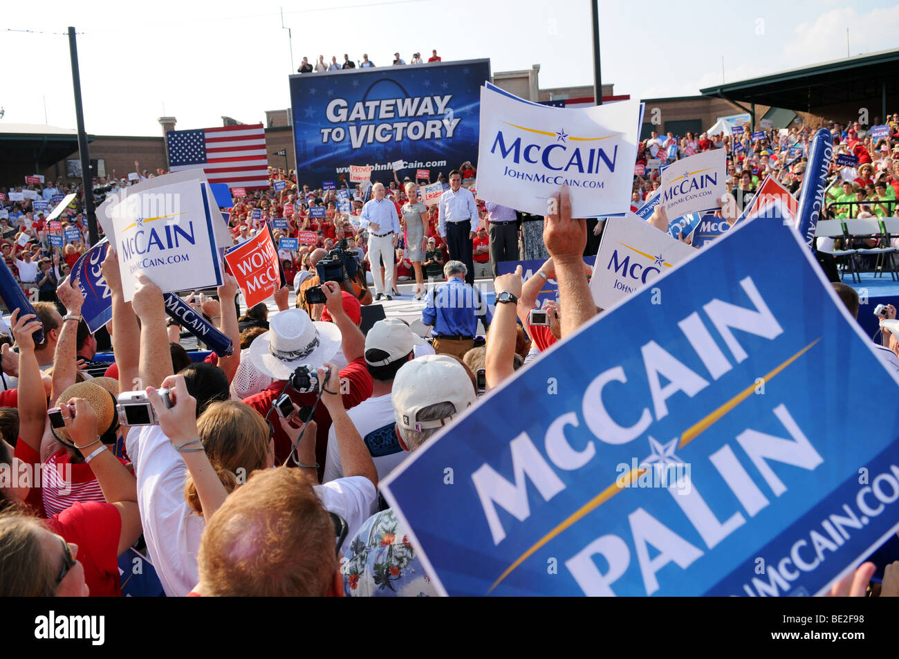 O'FALLON - AUGUST 31: Senator McCain, wife Cindy and entourage at a ...