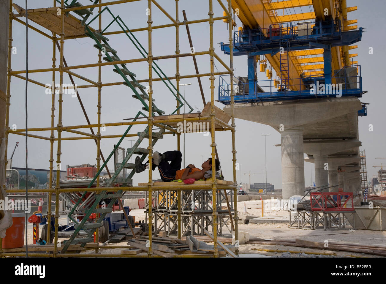 Dubai metro construction track line support column Stock Photo - Alamy