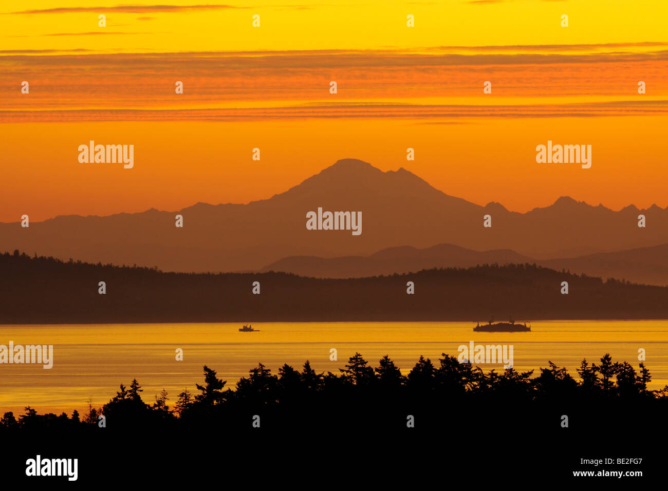 Sunrise over Cascade Range and Mt. Baker as viewed from-Victoria ...