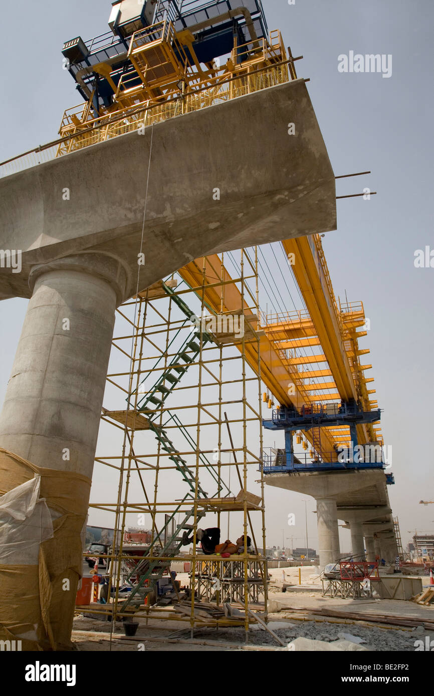 Dubai metro construction track line support column Stock Photo - Alamy