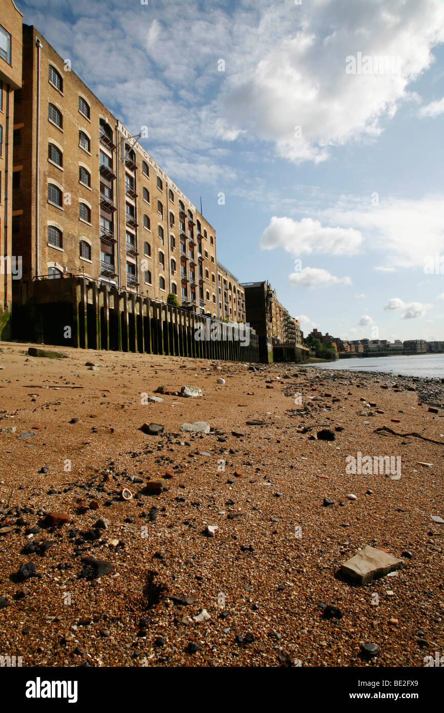 River Thames foreshore at New Crane Wharf, Wapping, London, UK Stock ...