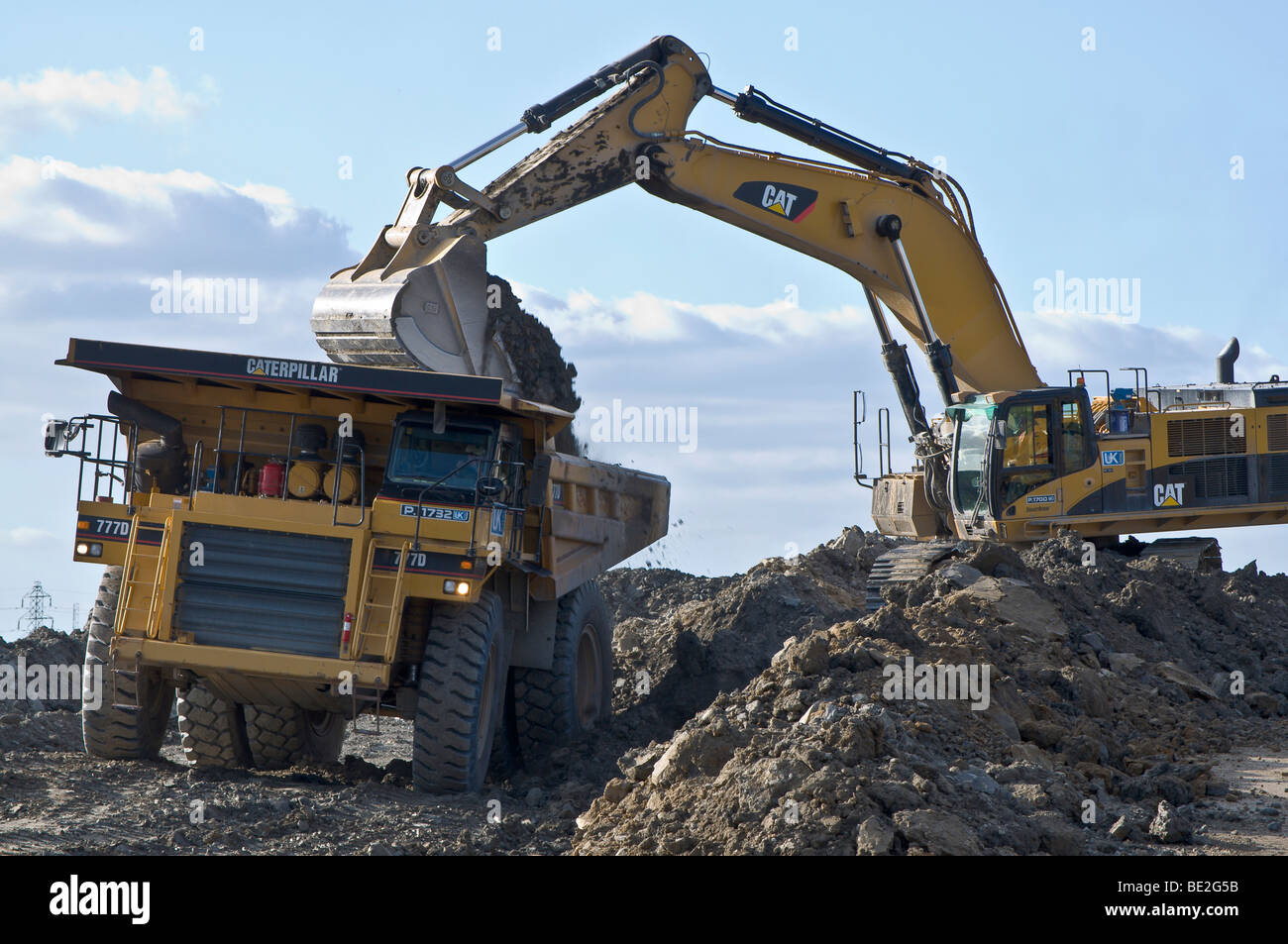 Big earth moving equipment at open cast coal mining site, Caterpillar ...
