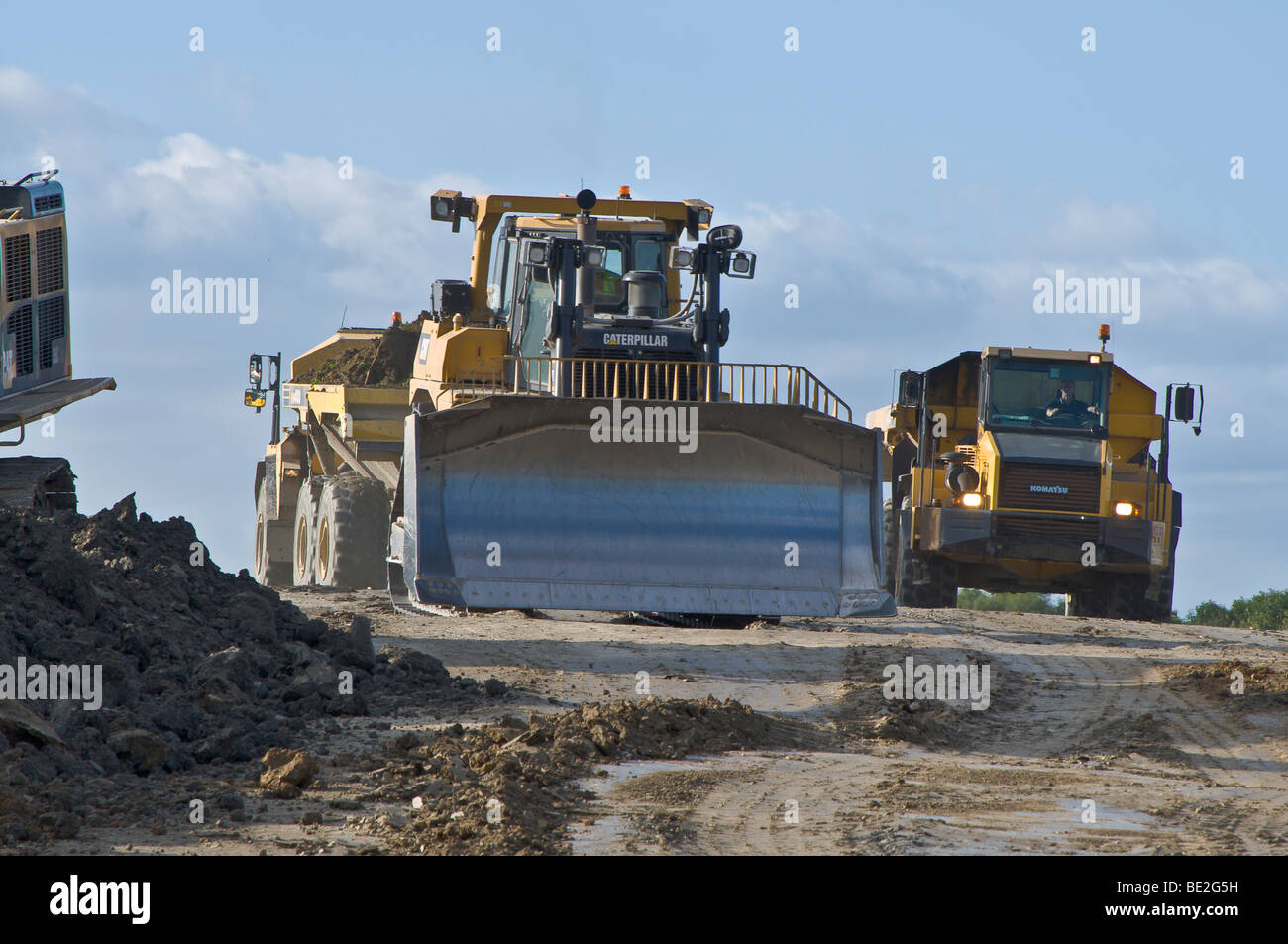 Big earth moving equipment at open cast coal mining site, Caterpillar ...