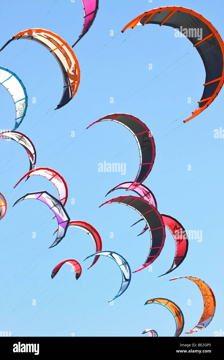 A lot of kiteboarding kites in the sky Stock Photo - Alamy