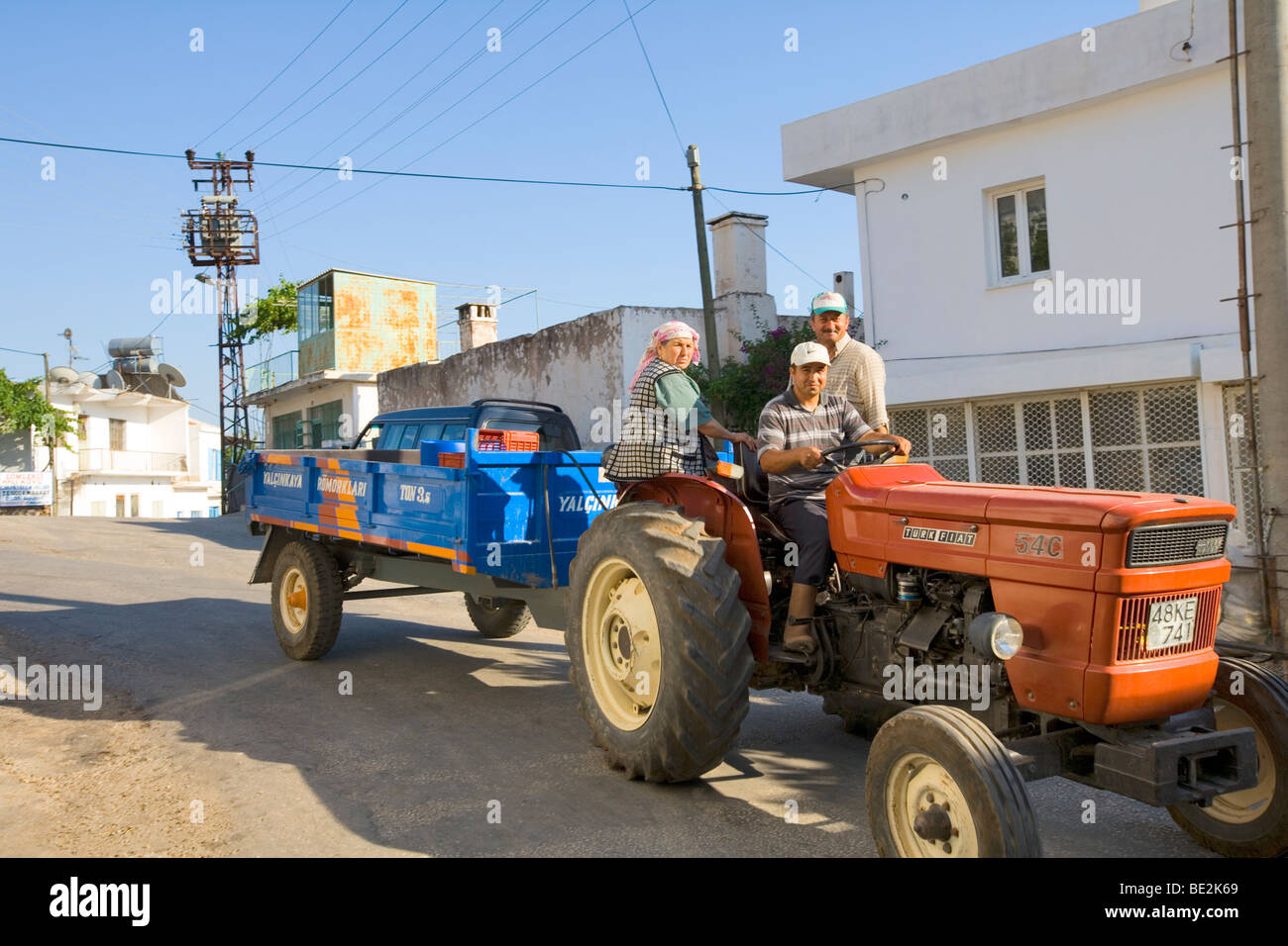 Villagers on tractor, Comlekci, Turkey, Asia Minor, Eurasia Stock Photo ...
