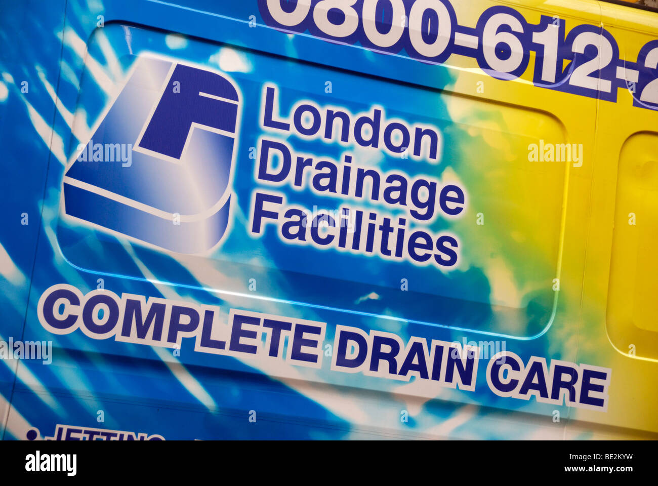 Drain care advertisement on the side of a van, London, England Stock ...