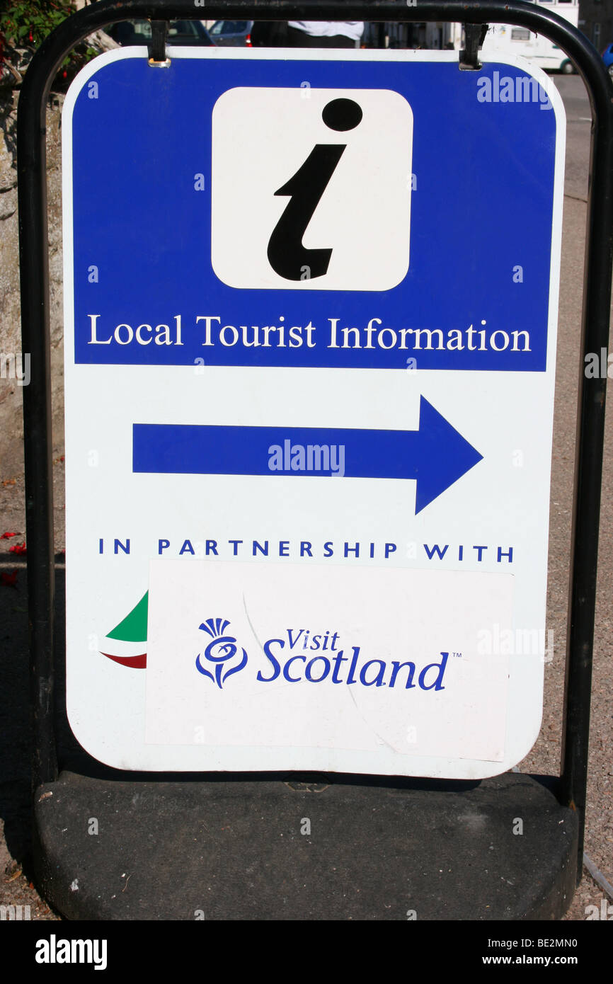 sign for local Scottish tourist office in Dornoch, north east Scotland ...