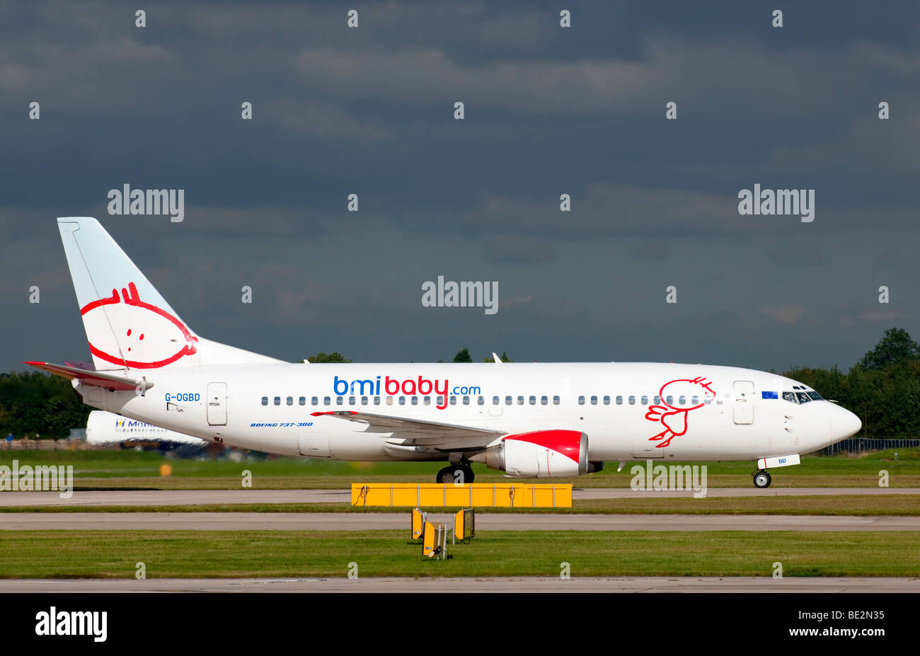 BMI Baby aircraft preparing for take off from Manchester Airport ...