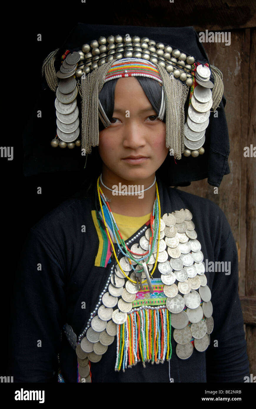 Portrait, ethnology, woman of the Akha Pixor ethnic group in ...