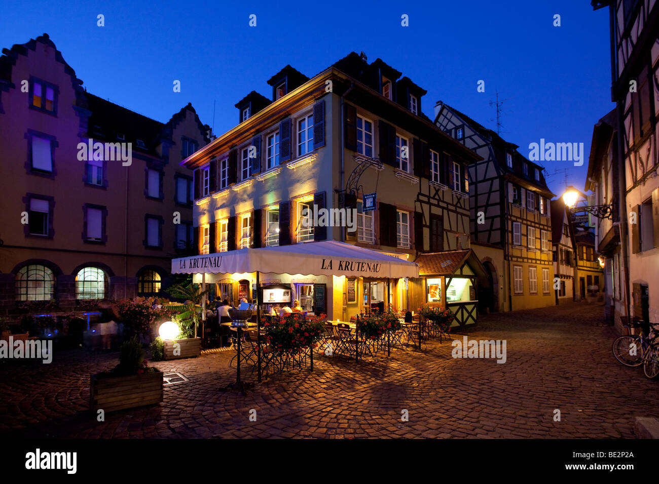 Historic centre with restaurants, Colmar, Alsace, France, Europe Stock ...