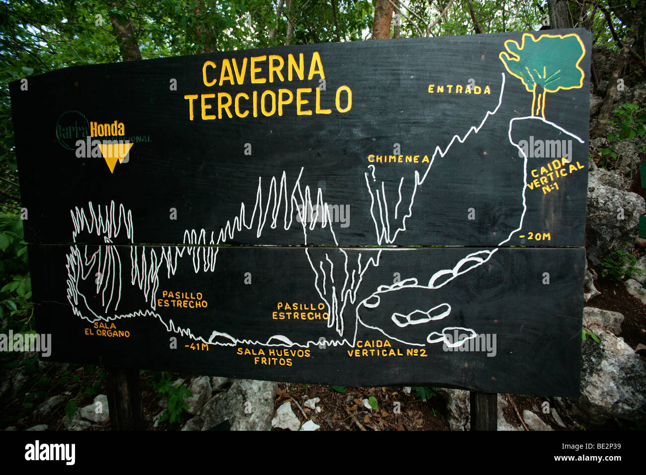 A sign showing the map of the caves at Barra Honda Stock Photo - Alamy