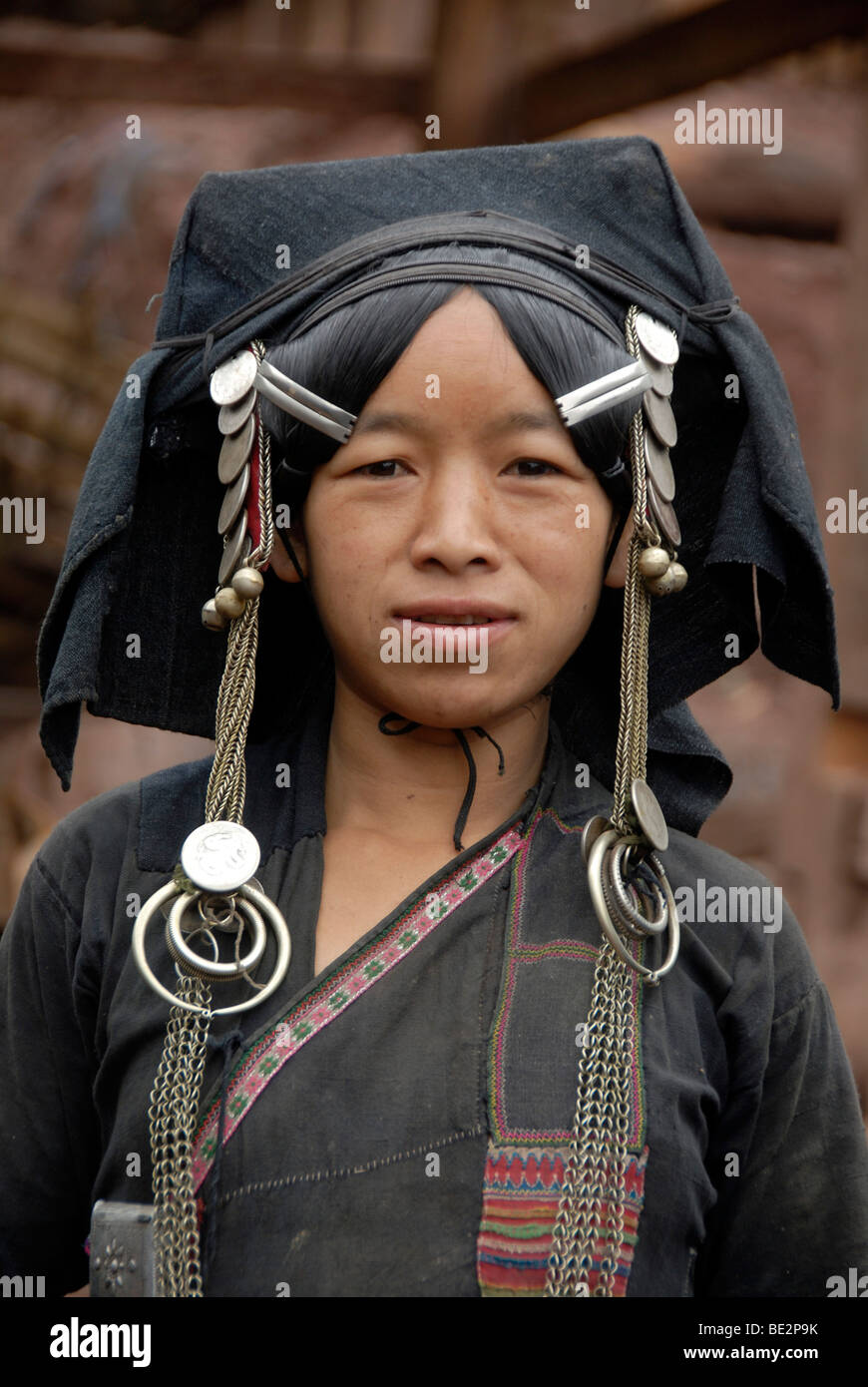 Portrait, ethnology, woman of the Akha Pixor ethnic group in ...
