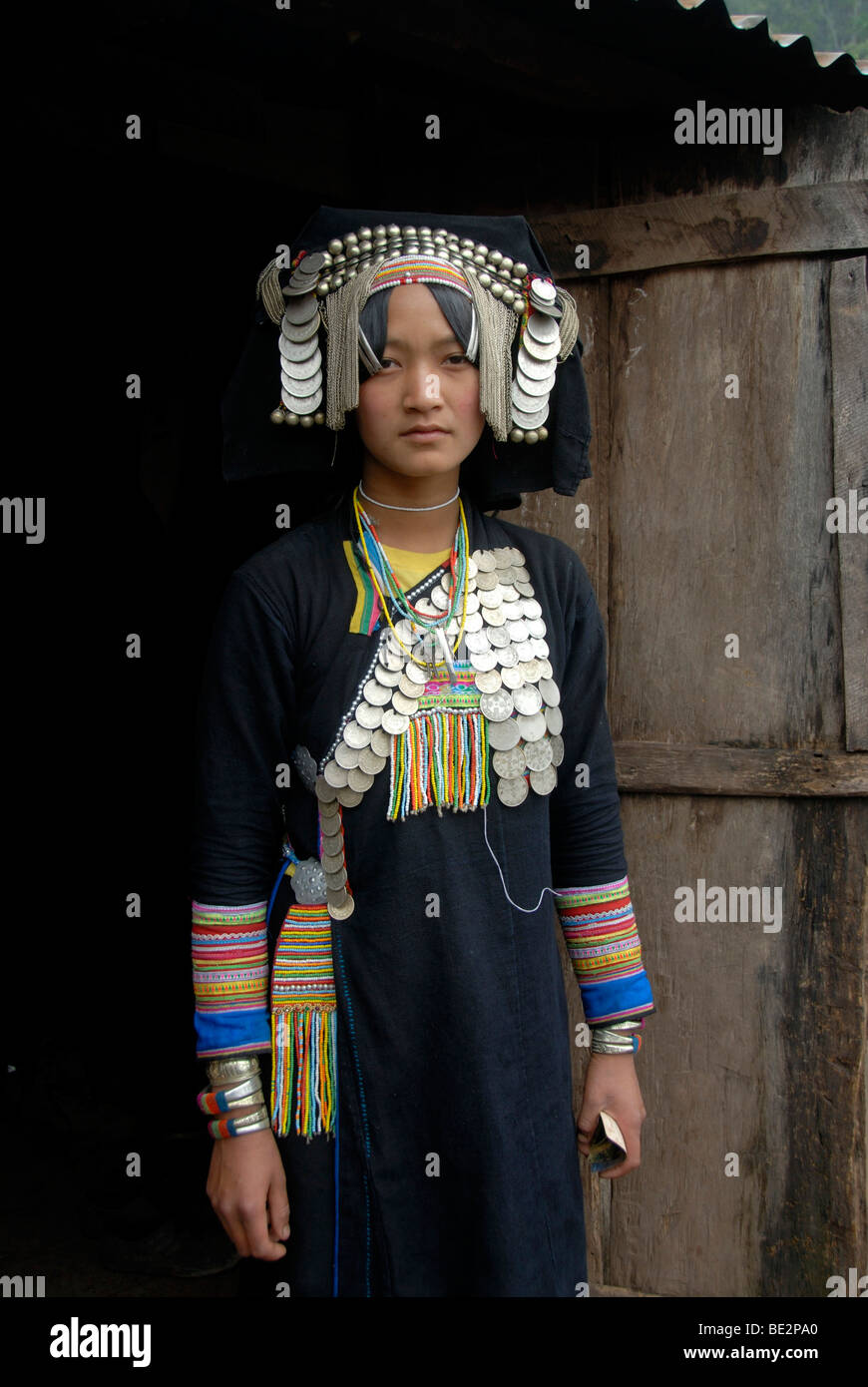 Portrait, ethnology, woman of the Akha Pixor ethnic group in ...