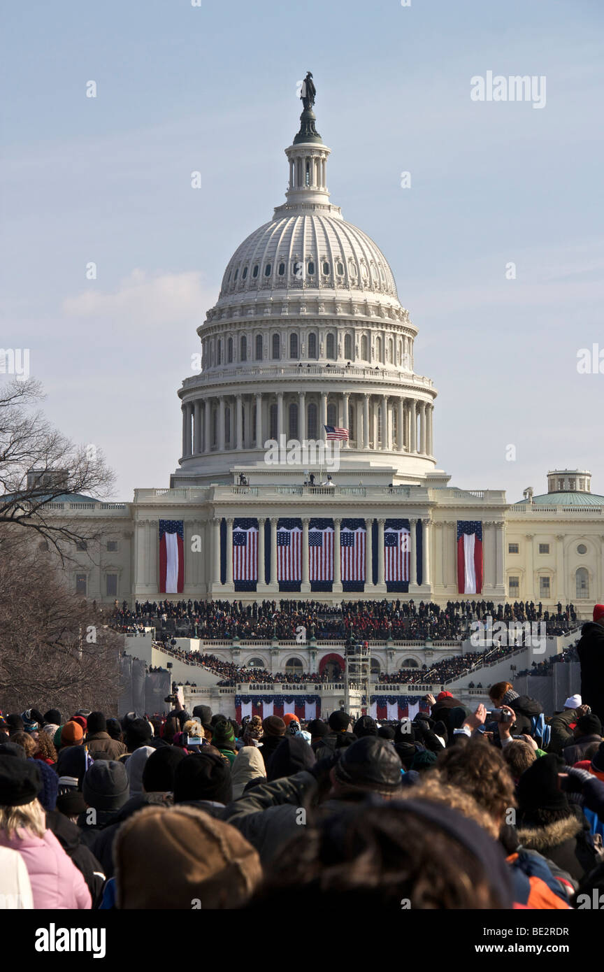 US Capitol building and crowd on National Mall. Inauguration Day 2009 ...
