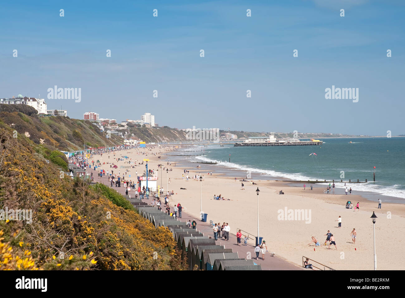 View from Alum Chine across the beach towards Bournemouth pier Stock ...