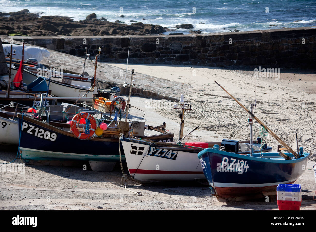 Fishing boats Sennen Cove harbour, Cornwall, England Stock Photo - Alamy