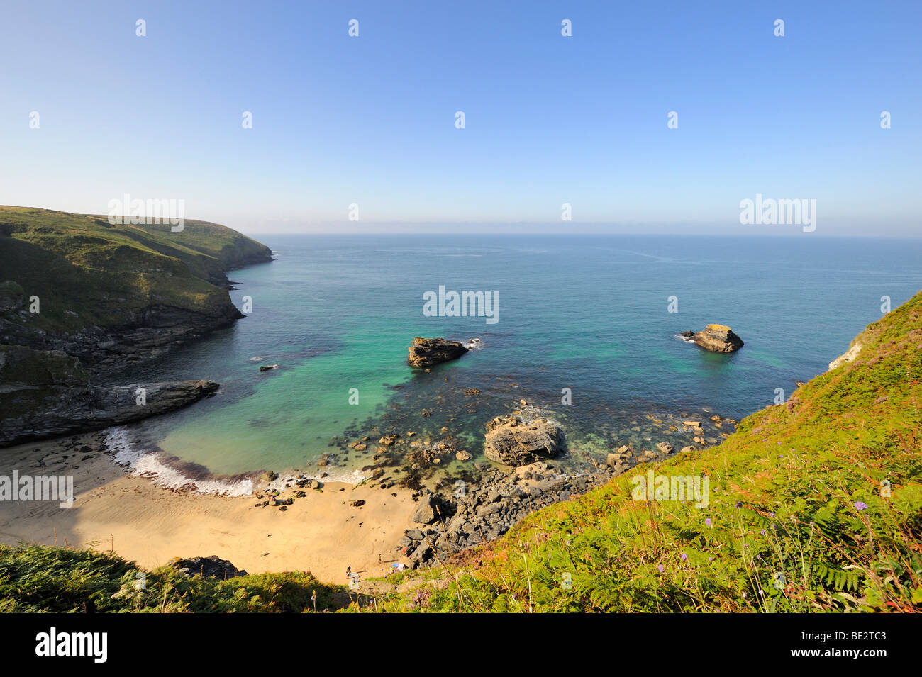 Cliffs and bay of Hell's Mouth on the Atlantic coast of Cornwall ...